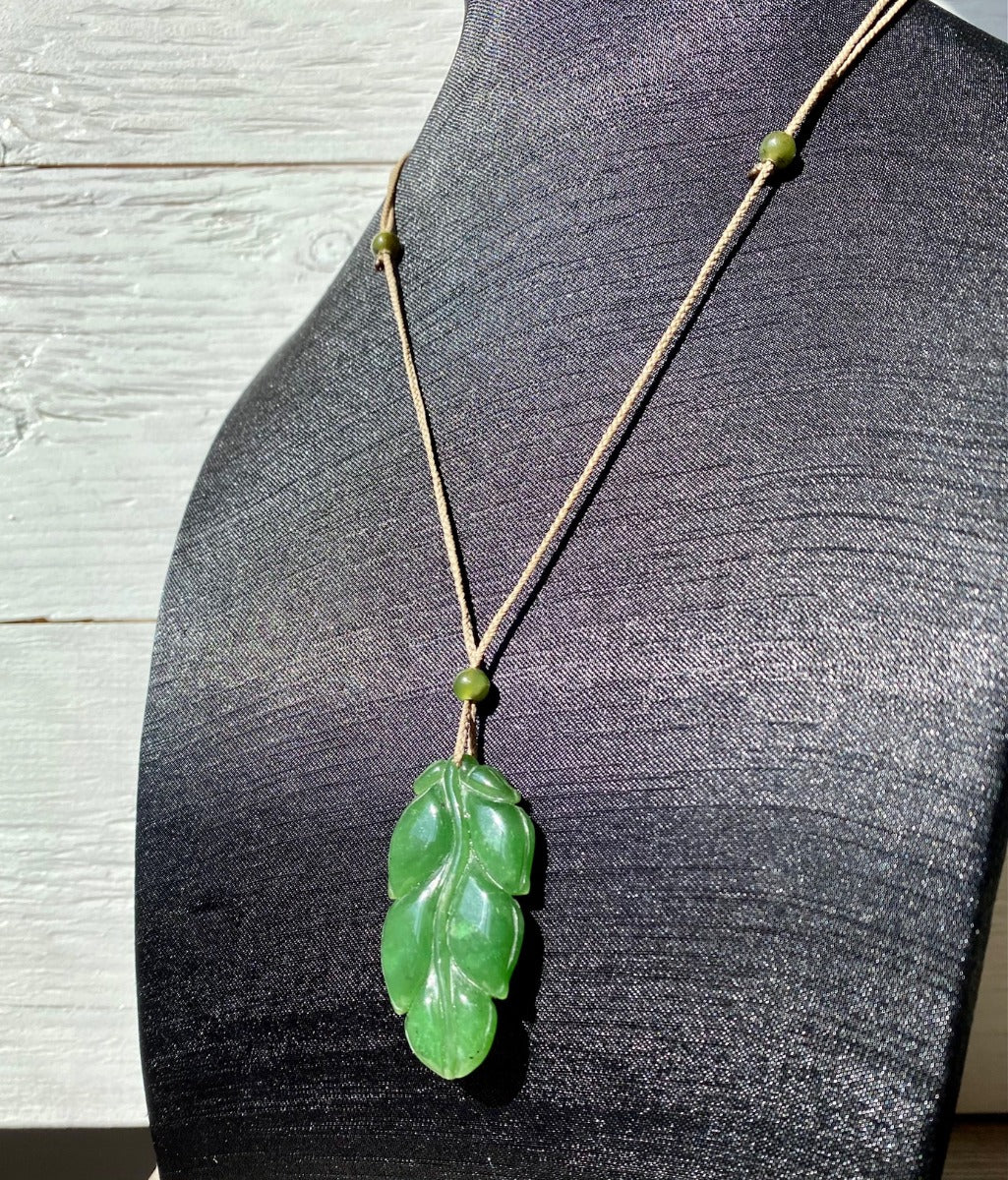 Canadian Nephrite Jade Leaf Pendant Jade Necklace Natural Jade Real Jade Black Velvet Pouch